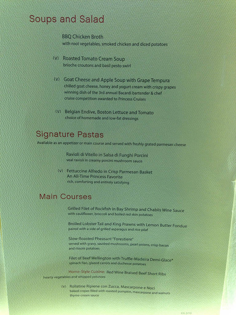 Princess Cruises Menus Cruise With Gambee