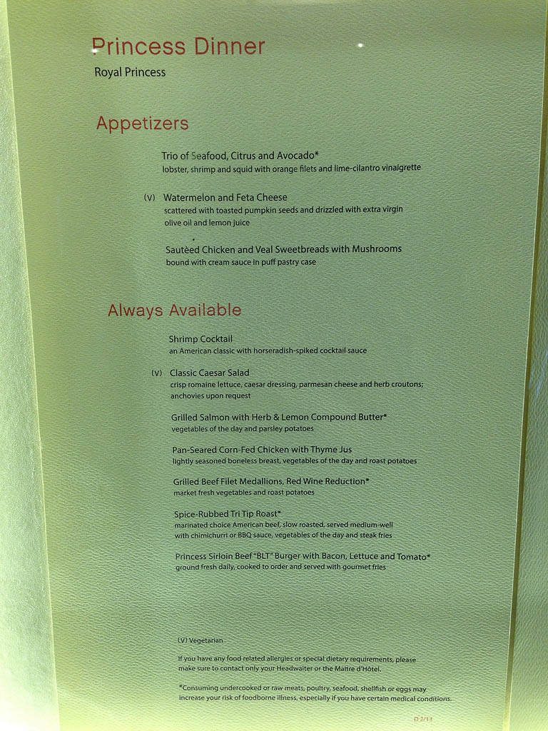 Princess Cruises Menus Cruise With Gambee