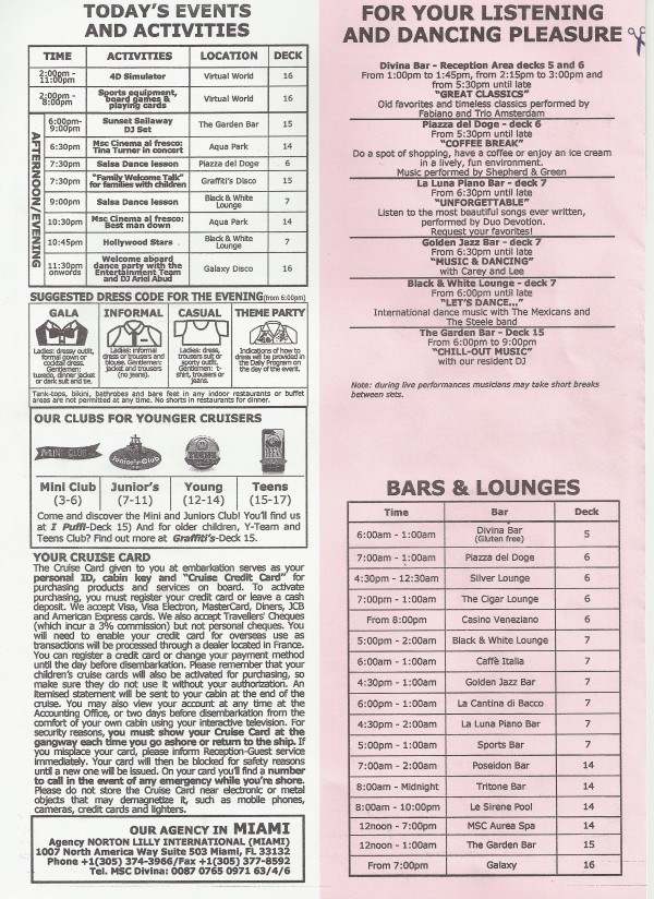 MSC Divina Daily Itinerary – cruise with gambee