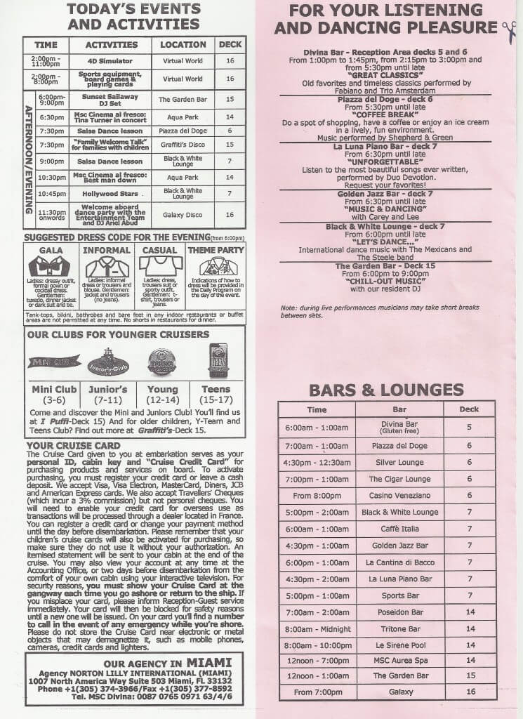 MSC Divina Daily Itinerary – cruise with gambee