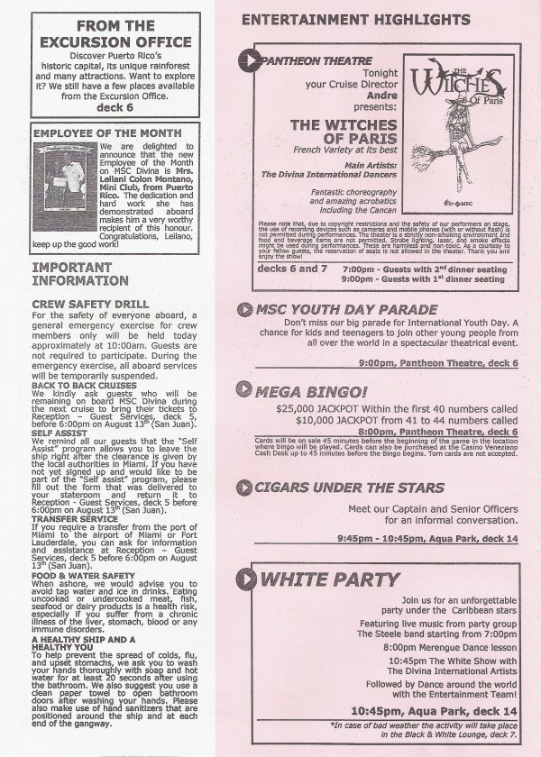 MSC Divina Daily Itinerary – cruise with gambee