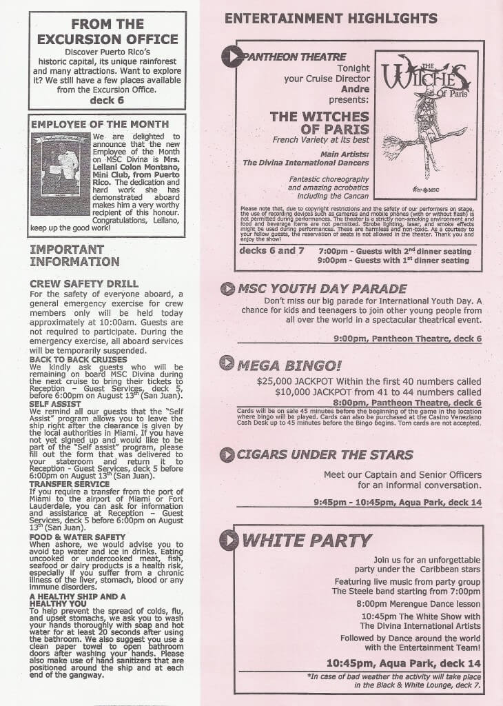 MSC Divina Daily Itinerary – cruise with gambee