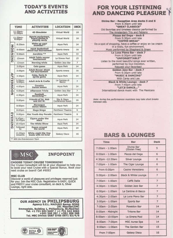 MSC Divina Daily Itinerary – cruise with gambee