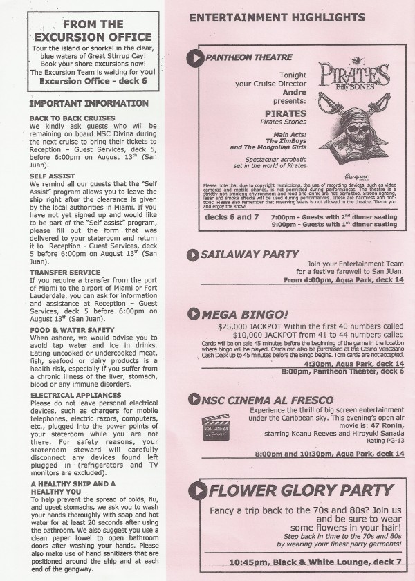 MSC Divina Daily Itinerary – cruise with gambee