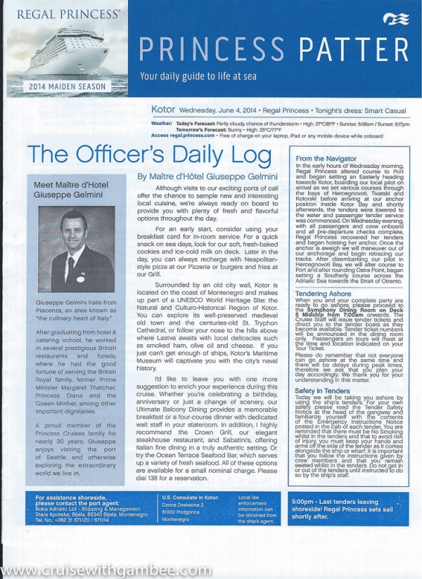 Regal Princess Patter Daily – cruise with gambee