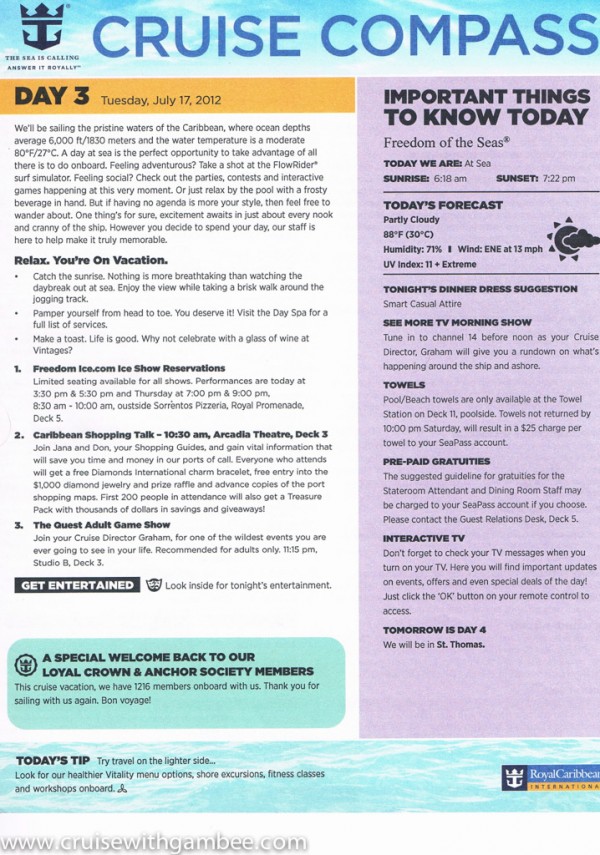 Freedom of the Seas Compass Daily – cruise with gambee