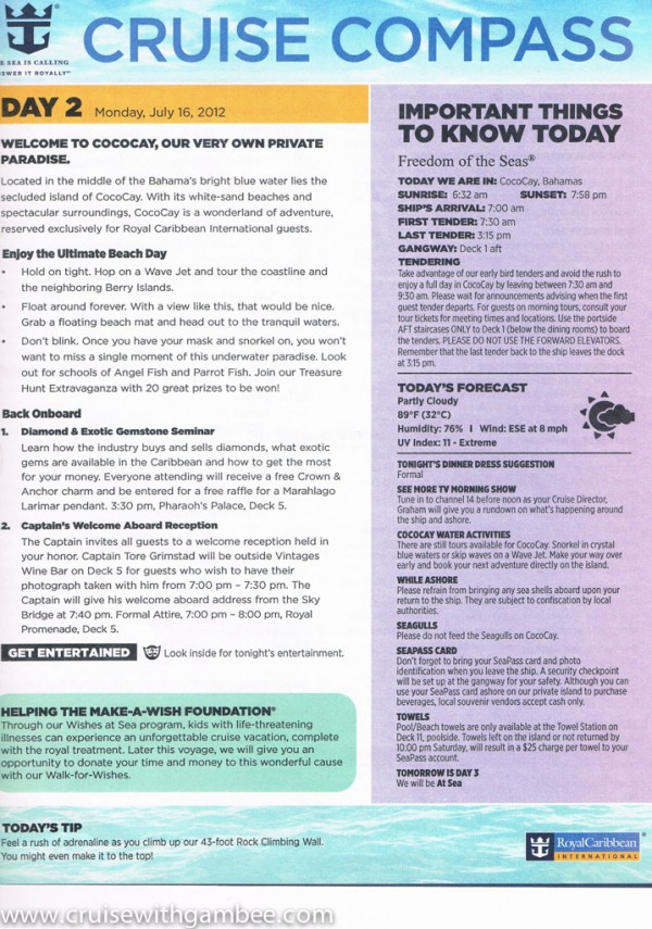 Freedom of the Seas Compass Daily – cruise with gambee