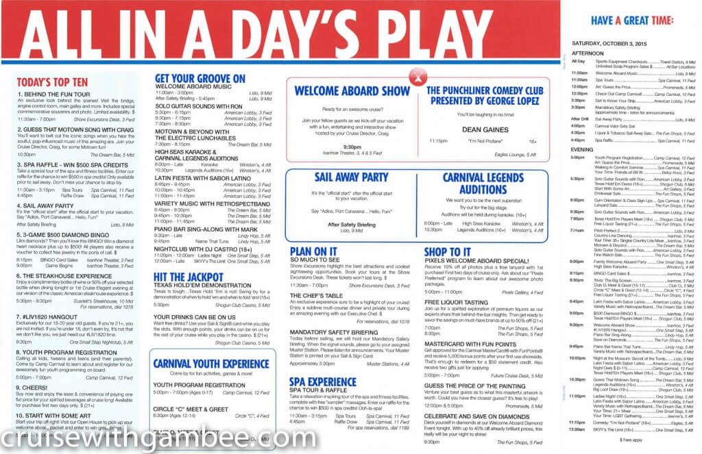 Carnival Valor Fun Times Western dailies – cruise with gambee