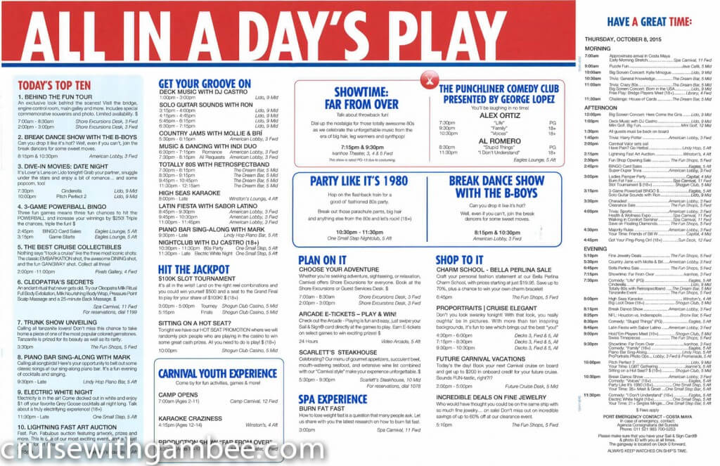 Carnival Valor Fun Times Western dailies – cruise with gambee