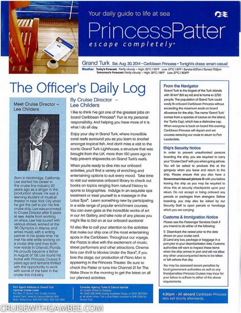 Caribbean Princess Patter Daily Activities – cruise with gambee