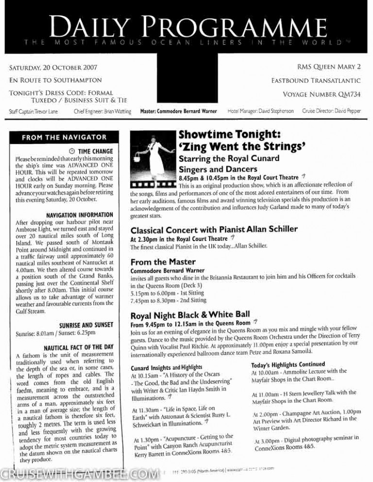 Curnard Queen Mary 2 Daily Programme Activities – cruise with gambee