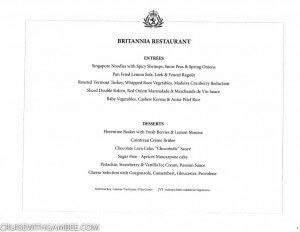 Curnard Queen Mary 2 Menus – cruise with gambee
