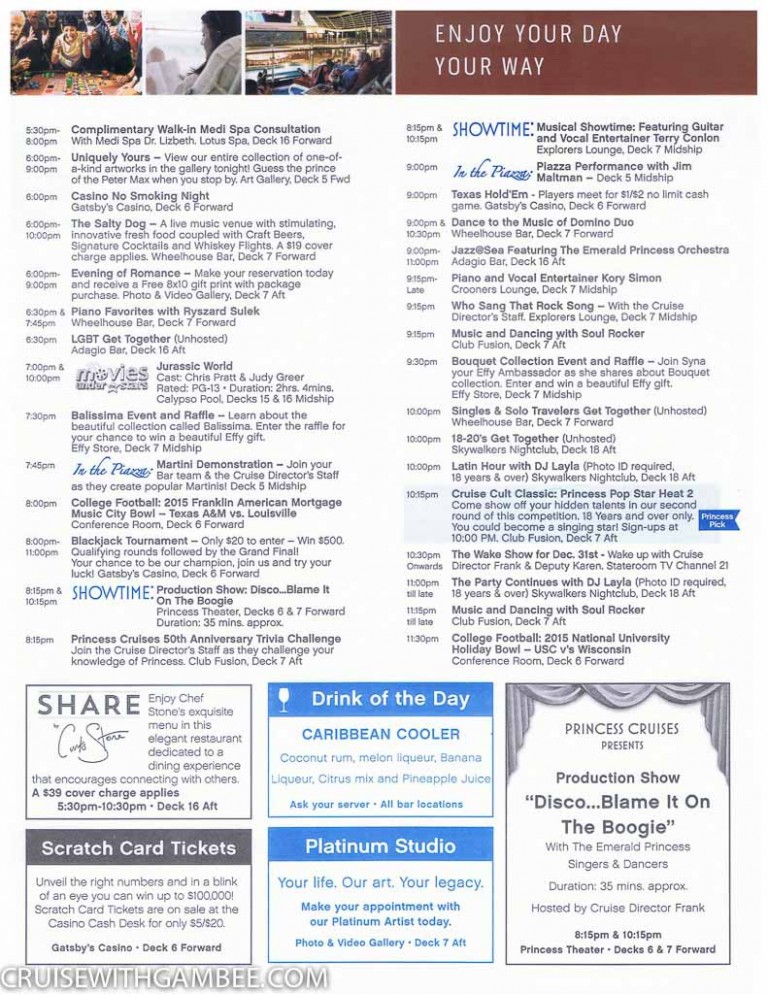 Emerald Princess Itinerary Schedule Current Position