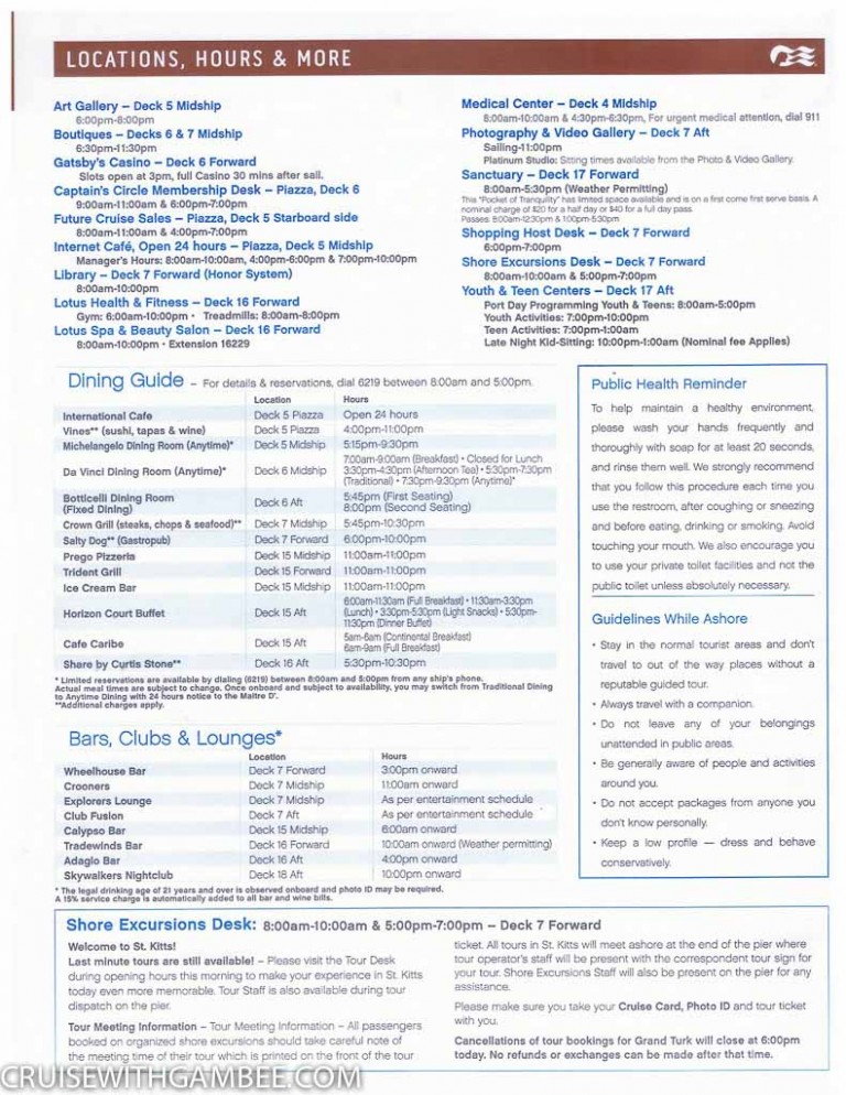 Emerald Princess Patter Daily Activities – cruise with gambee