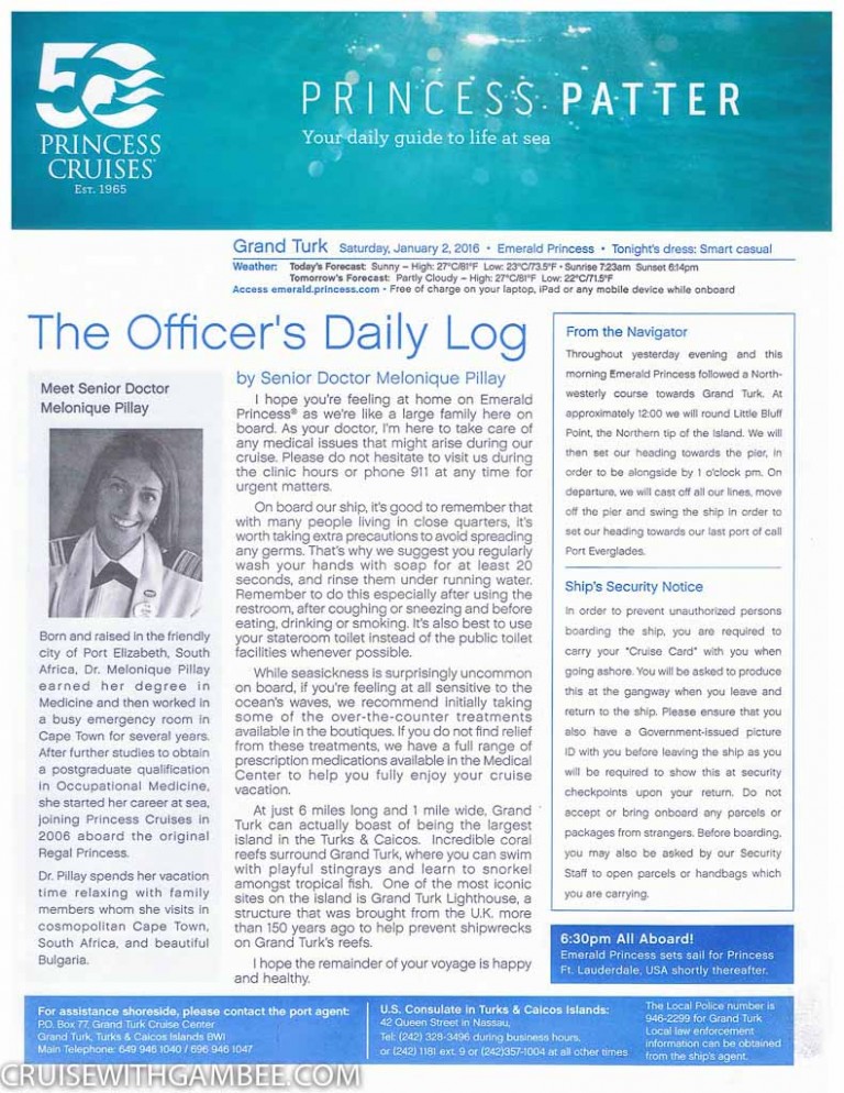 Emerald Princess Patter Daily Activities – cruise with gambee