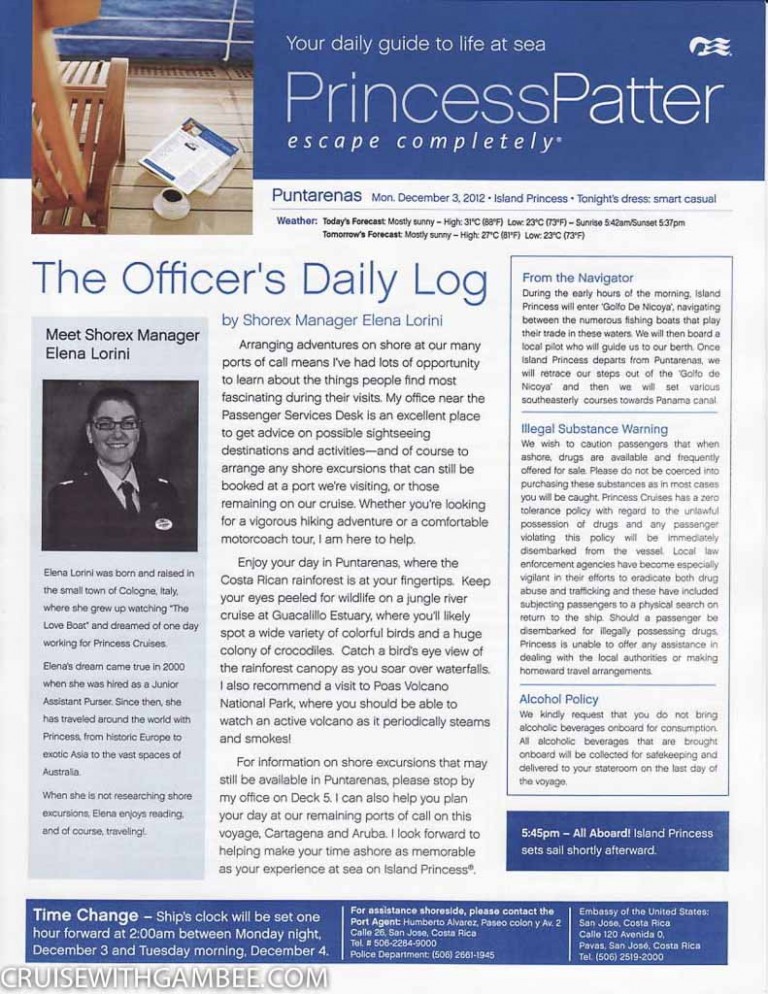 Island Princess Patter Daily Activities – cruise with gambee