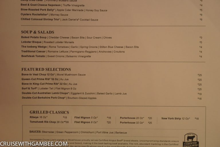 Norwegian Escape Menus – cruise with gambee