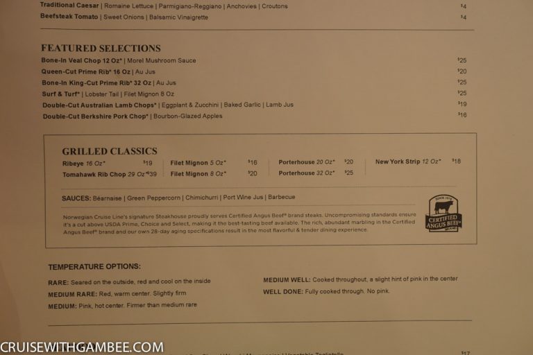 Norwegian Escape Menus – cruise with gambee