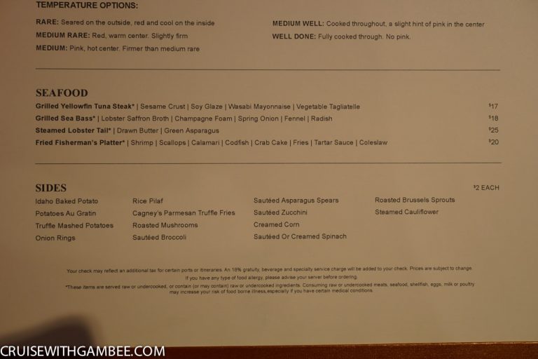 Norwegian Escape Menus – cruise with gambee