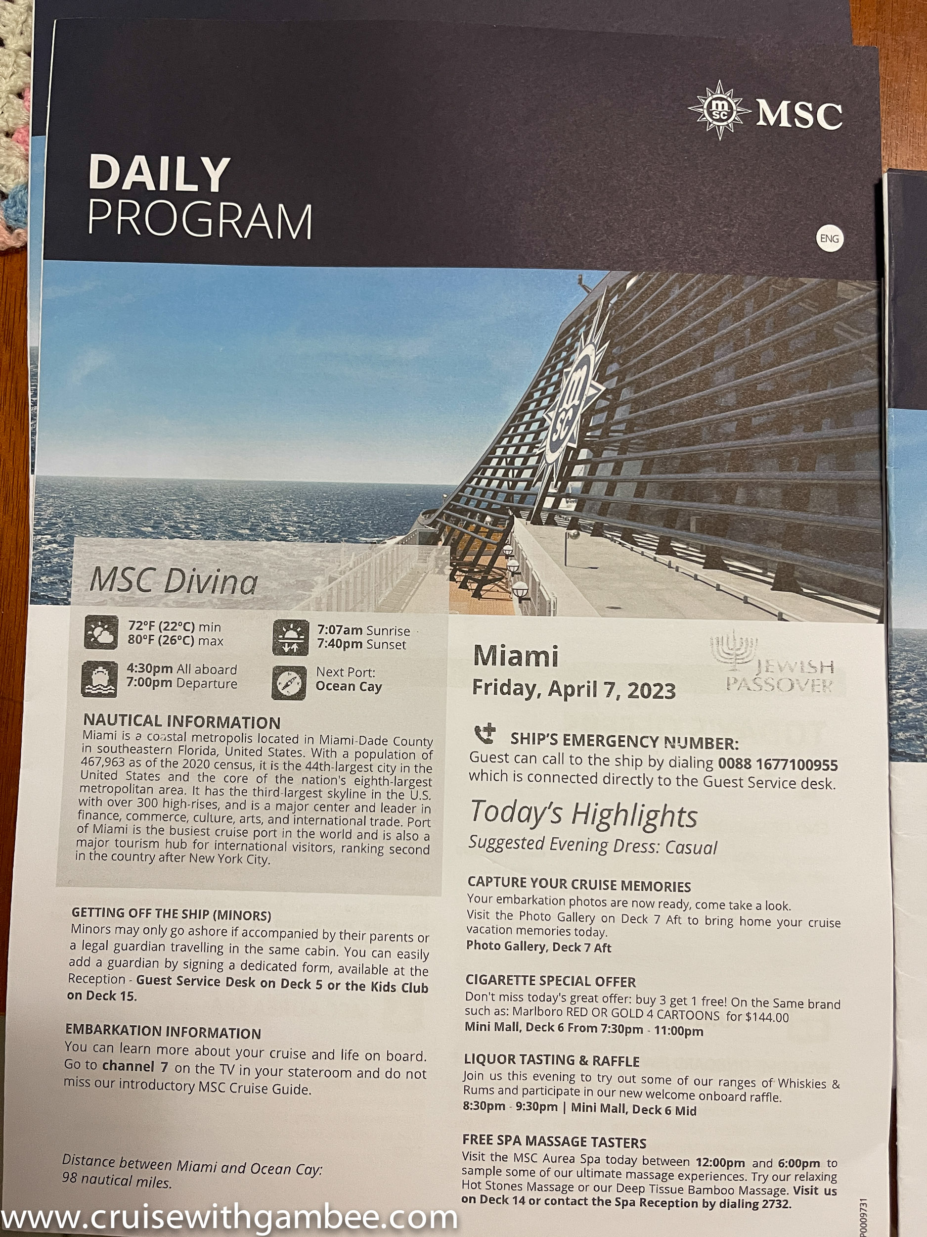 MSC Divina Daily Program – cruise with gambee